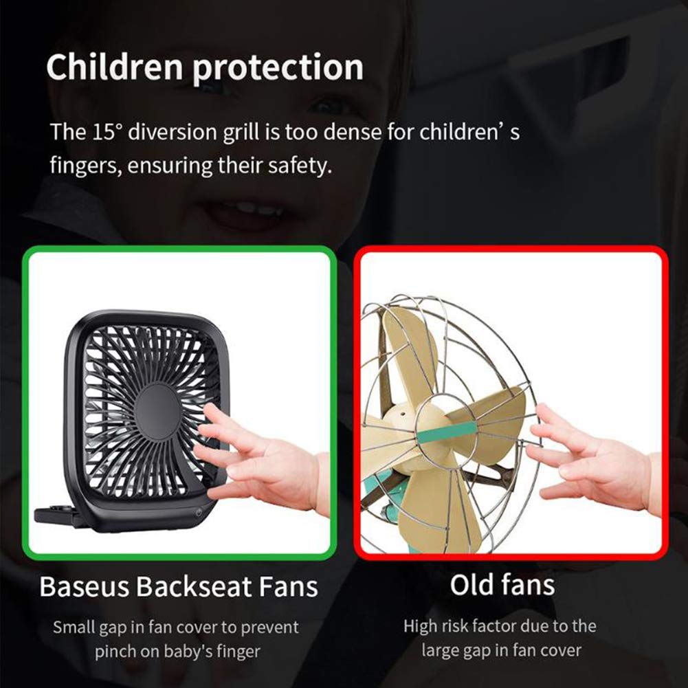 Maso Car Fan for Back Seat - USB Foldable Electric Fan 3-Speed Headrest Fans for Car Desk Office Outdoor Camping(Black)