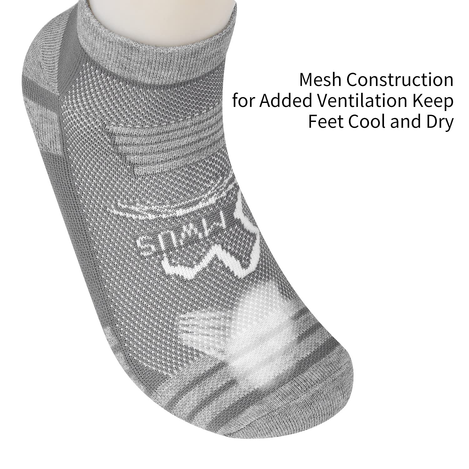 MWUS Men's Running Socks with Cushion, 6 Pack Sport Ankle Athletic Socks