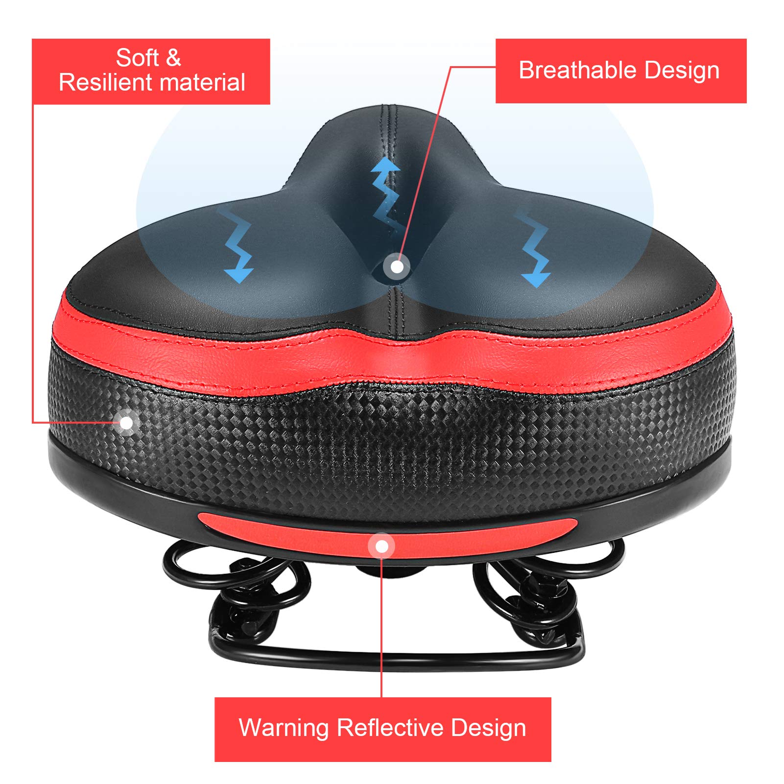 Lhelca Bike Seat, Comfortable Bicycle Seat Memory Form Waterproof Bicycle Saddle, Best Stock Bicycle Seat Replacement for Mountain Bikes, Road Bikes with Reflective Tape