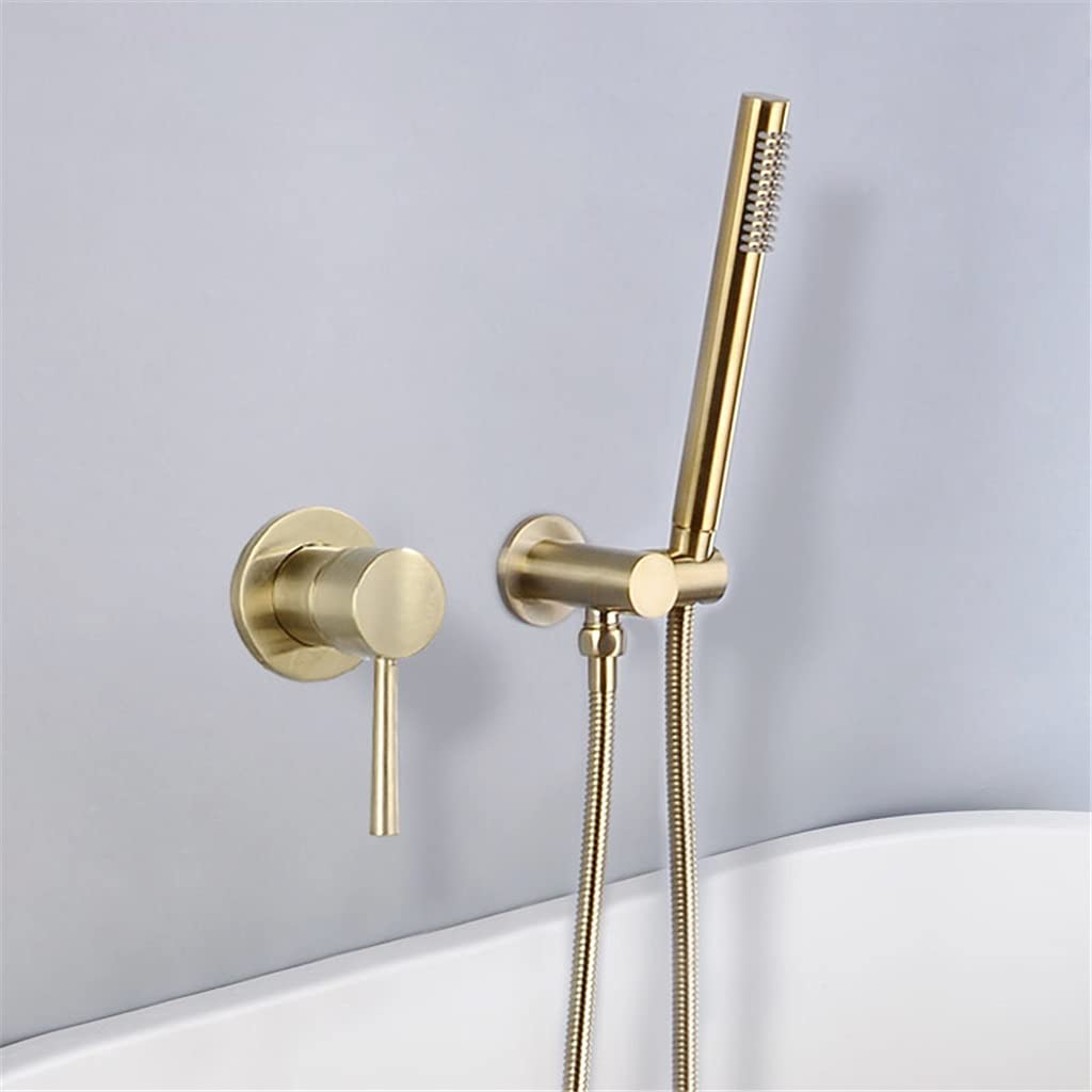 LIUJUN Brass Round Handheld Shower Head Brushed Gold Finish Shower Set Adjustable Wall Holder Handheld Water Saving Bath Shower Kit