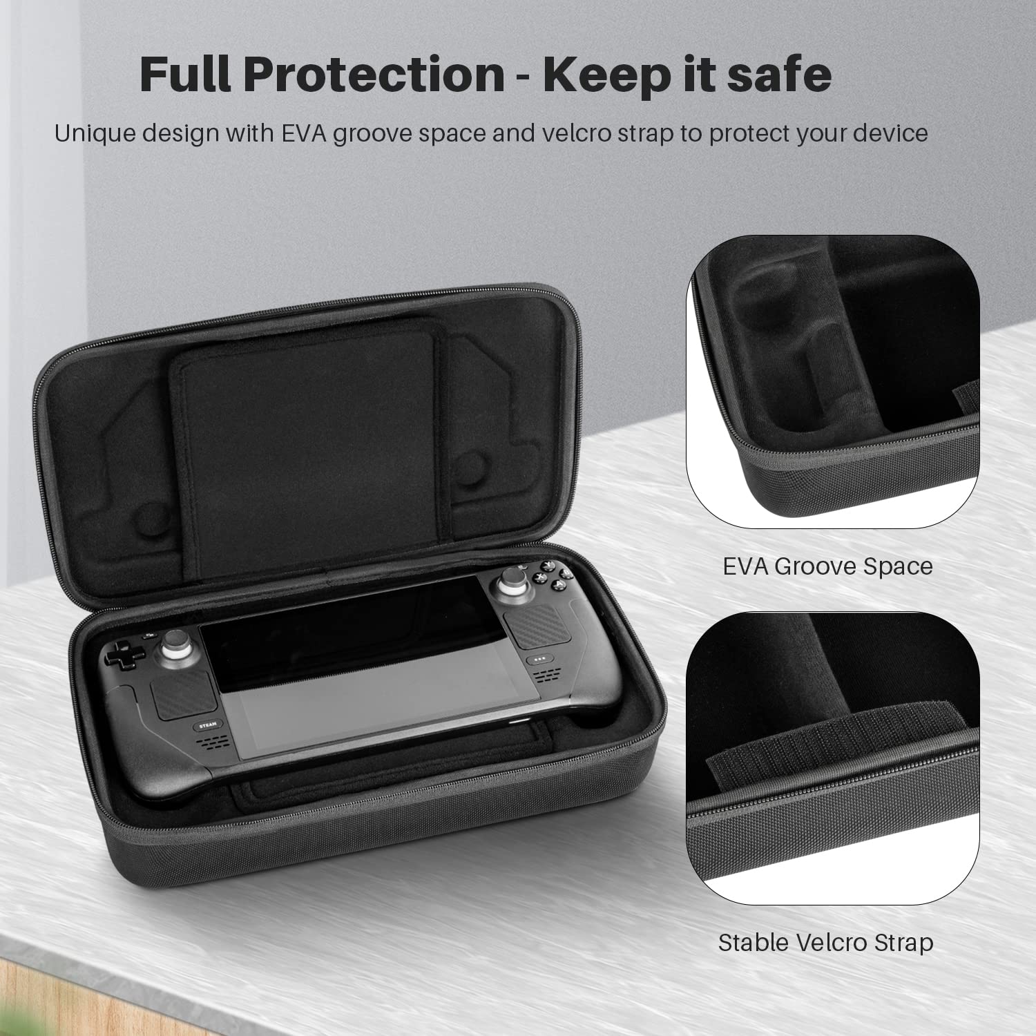 Upgraded Carrying Case for Steam Deck, MVIIOE for Steam Deck Case Protective Shell Fit Charger AC Adapter, Portable Travel Carrying Case Pouch for Steam Deck Console & Accessories, Black