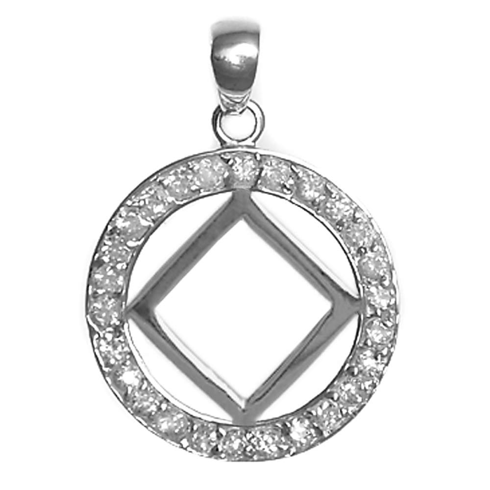 Narcotics Anonymous (NA) Symbol - Sterling Silver Pendant, NA Symbol in a Circle of 26 CZ's, Medium Size