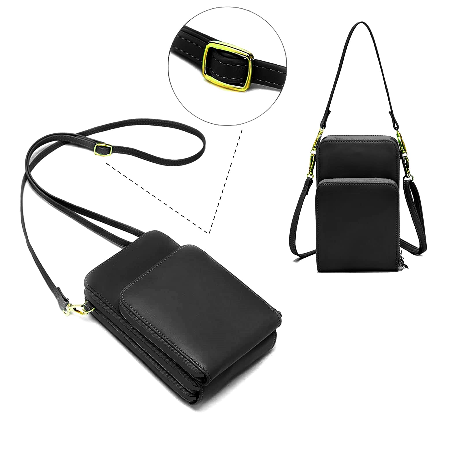 Lightweight touch screen bag purse PU Leather RFID Blocking Women Coin Purse Change Wallet Handbag with Adjustable Strap