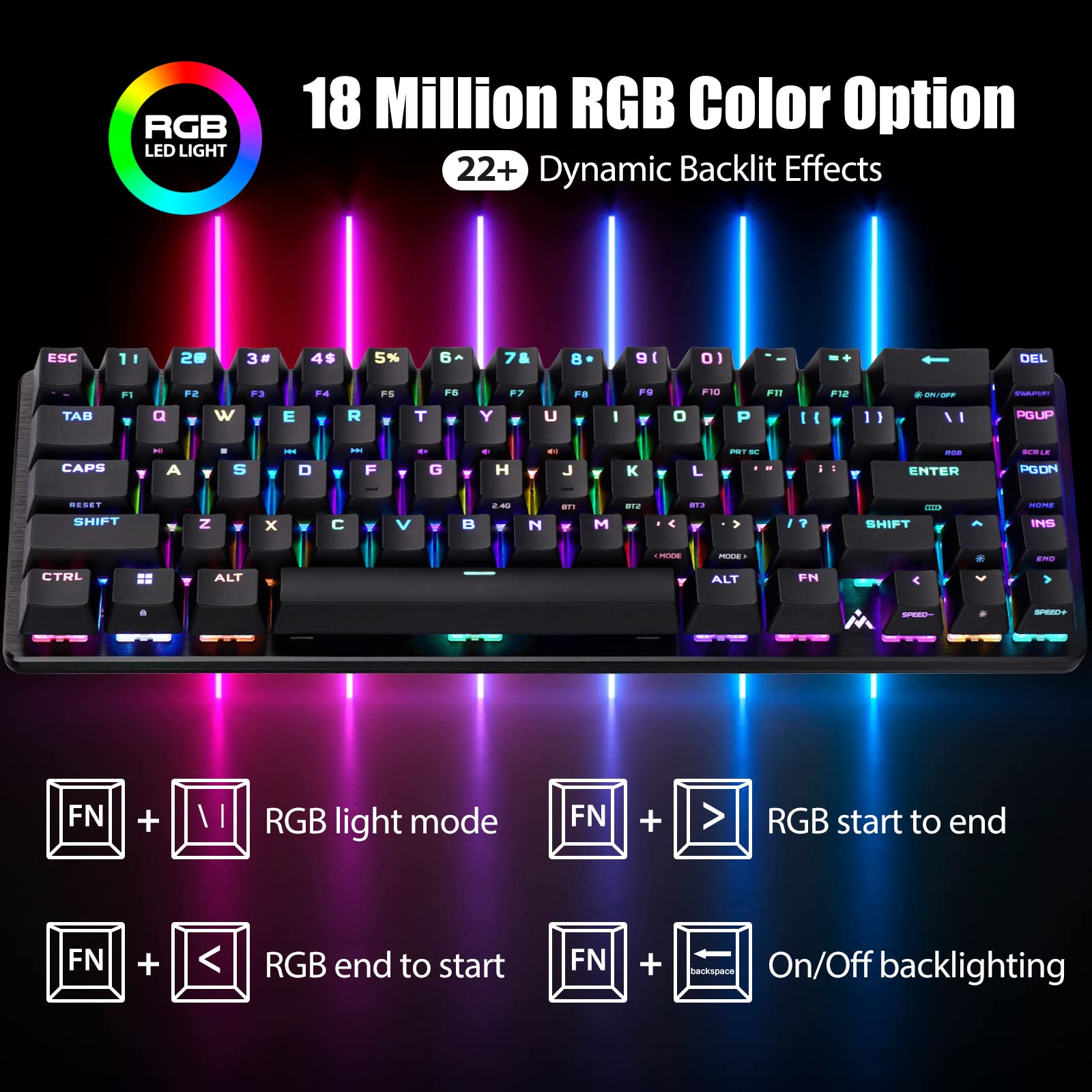 TIETI Wired Mechanical Keyboard,RGB Backlit Ultra-Compact 65% Layout 67Keys Gaming Keyboard,Hot Swappable Keyboard,Gateron Blue Switch