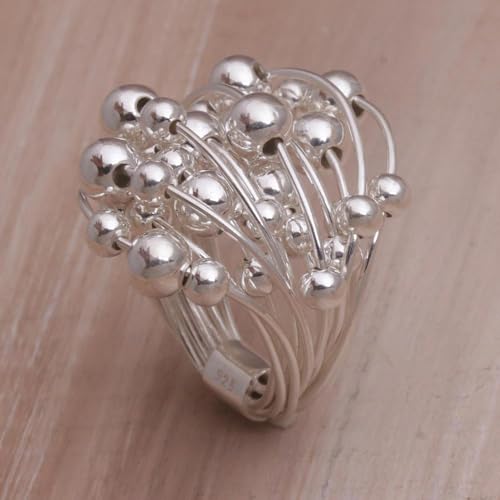 NOVICA Artisan Handmade Sterling Silver Cocktail Ring 925 Artistic from Bali No Stone Indonesia Modern [ring Front 1.2 in H x 1.2 in W x 0.4 in D Band Width 5 mm W] ' Stellar Orbs'