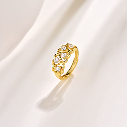 PHNIBIRD Ring for Women Sterling Silver 925 Heart Gold Rings Ring for Thanksgiving Valentine's Day Gifts Adjustable