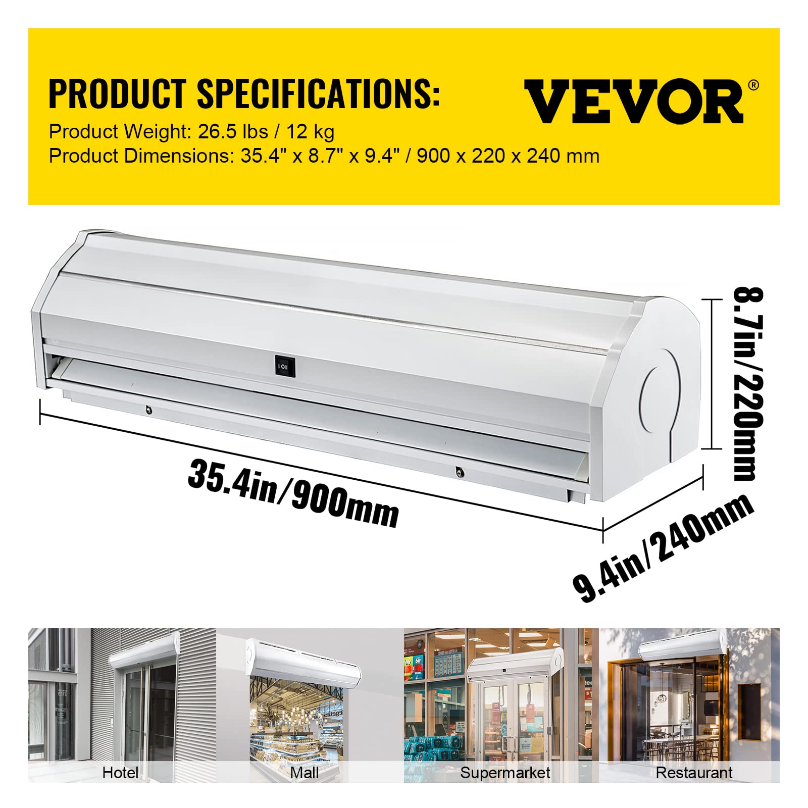 VEVOR 36 Inch 2 Speeds Commercial Indoor Air Curtains for Doors with Two Switches, 110V Unheated, White