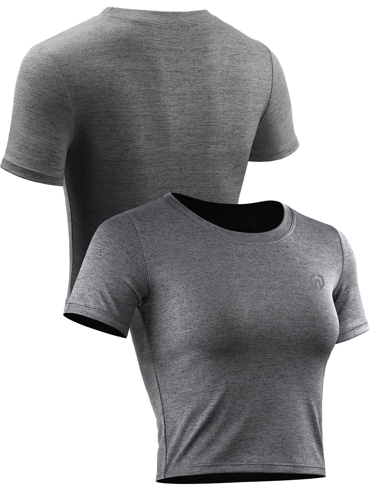 NELEUS Women's Running Crop Shirts Short Sleeve Workout Athletic Shirts,8079,Black/Grey/Navy Blue,3 Pack,L