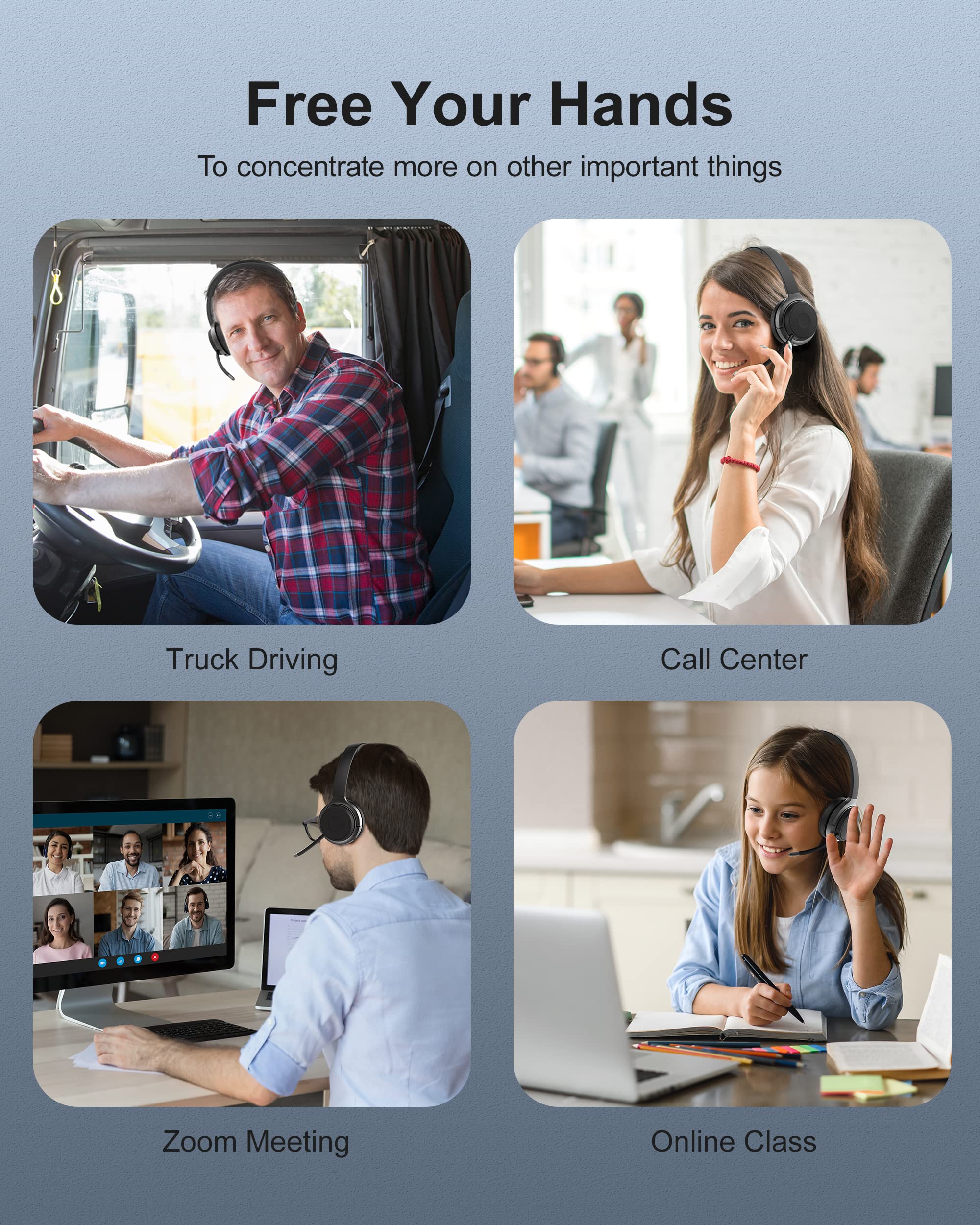 TZS Trucker Bluetooth Headset, Wireless Headset with ENC Noise Cancelling Mute Button Mic Charging Base, V5.0 Handfree Bluetooth Headphone for Driving/Business/Office