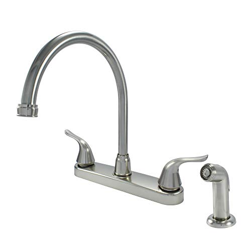 Wasserman 23073124 - RV Kitchen Sink Faucet High Spout Double Handle Washerless with Side Spray