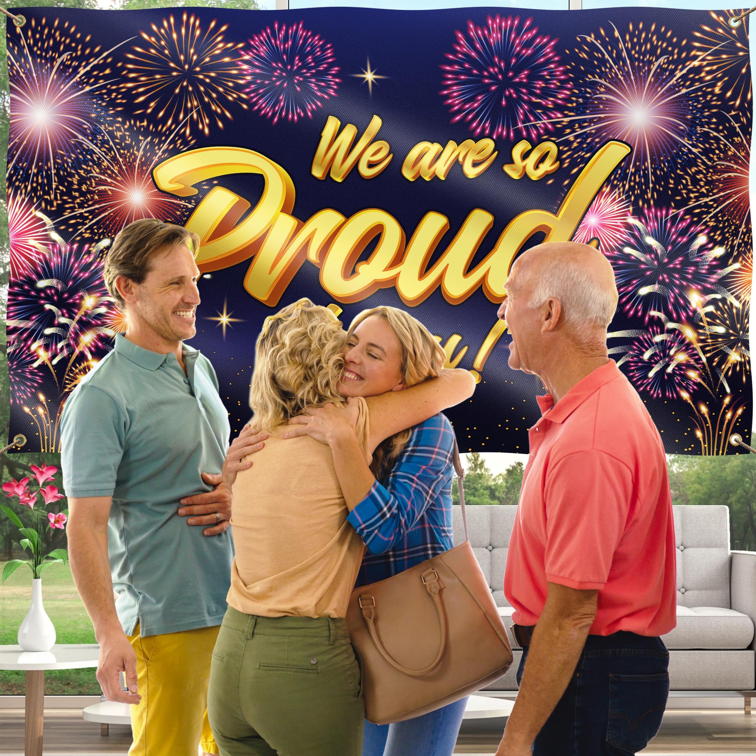 We are so Proud of You Banner - Congratulations Banner - Congratulations Decorations - Congrats Banner - Graduation Banner - Graduation Decorations for Prom - 5ft x 3ft (Blue)