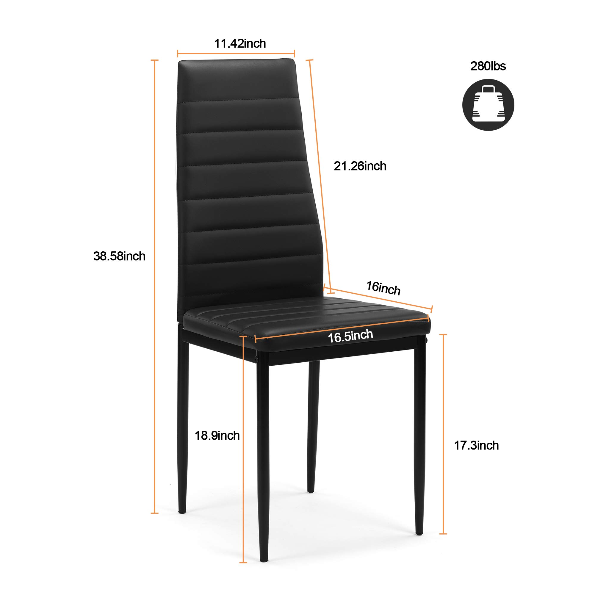 LIADTOP Set for 4, PU Leather Set of 4 Living, Modern Upholstered Side Chairs with Stable Metal Legs,for Dining Room, Kitchen, Restaurant,Black