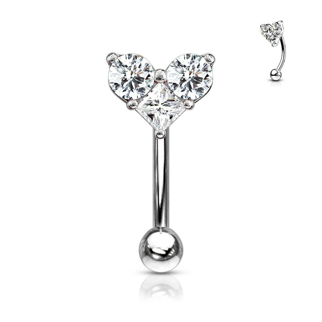Round & Square CZ Heart Curved Barbell Eyebrow Ring Rook Daith Snug Piercing 16G - Clear