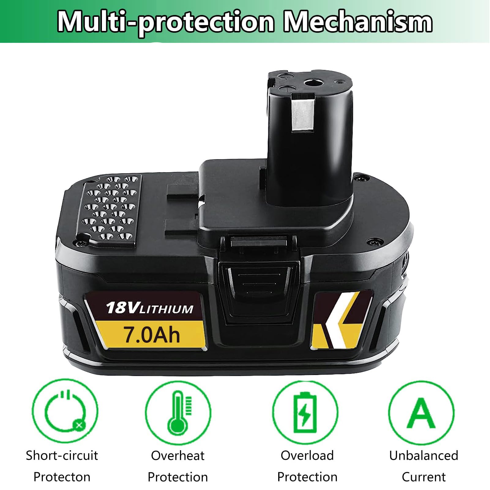MANUFER 2 Pack 18V 7.0Ah Battery Replacement for Ryobi 18 Volt Lithium Battery Compatible with P102 P104 P103 P105 P107 P108 P109 Replacement for Ryobi Cordless Tool Battery