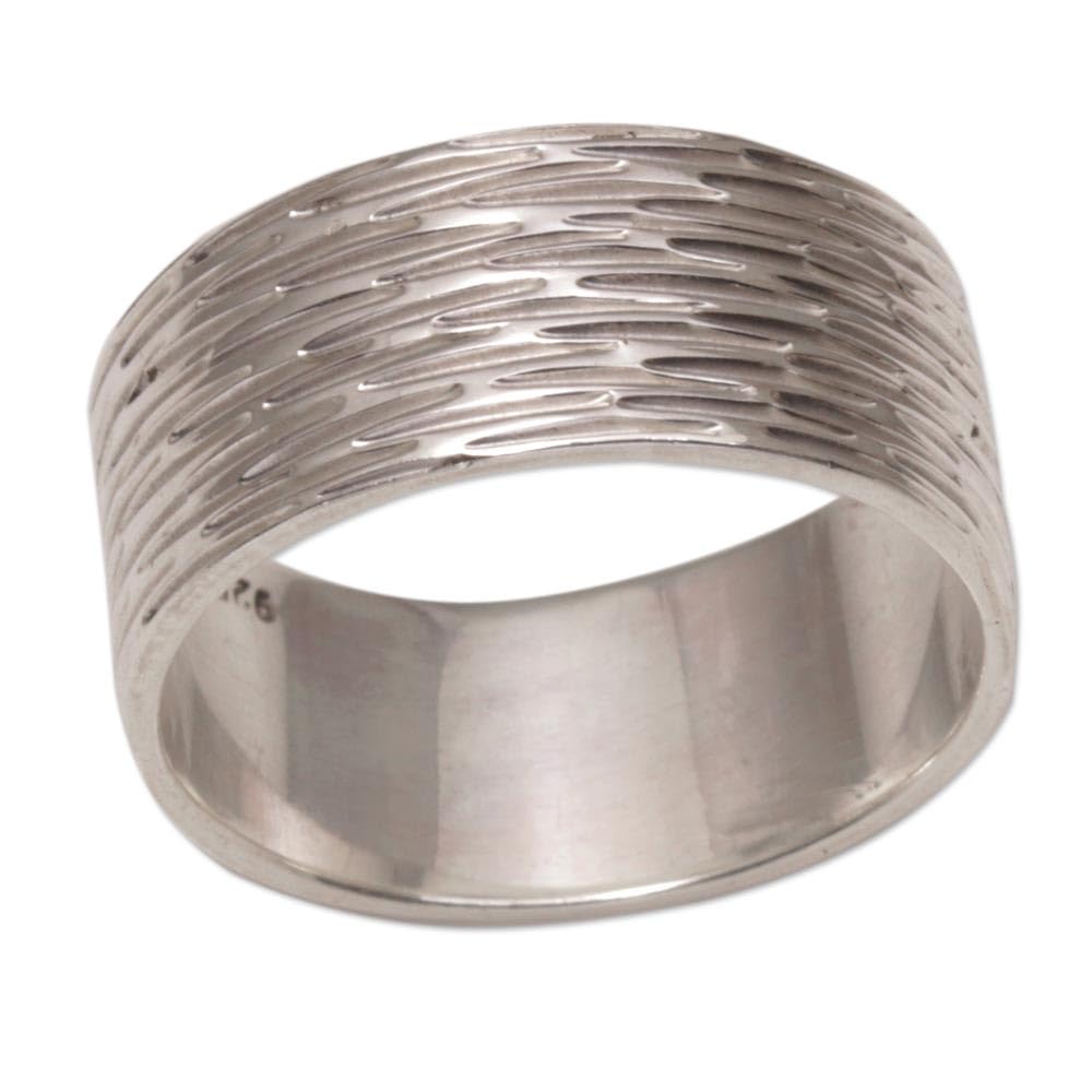 NOVICA Artisan Handmade .925 Sterling Silver Band Ring Shimmering from Bali Indonesia Modern [band Width 10 mm W] 'Elegant Mist'