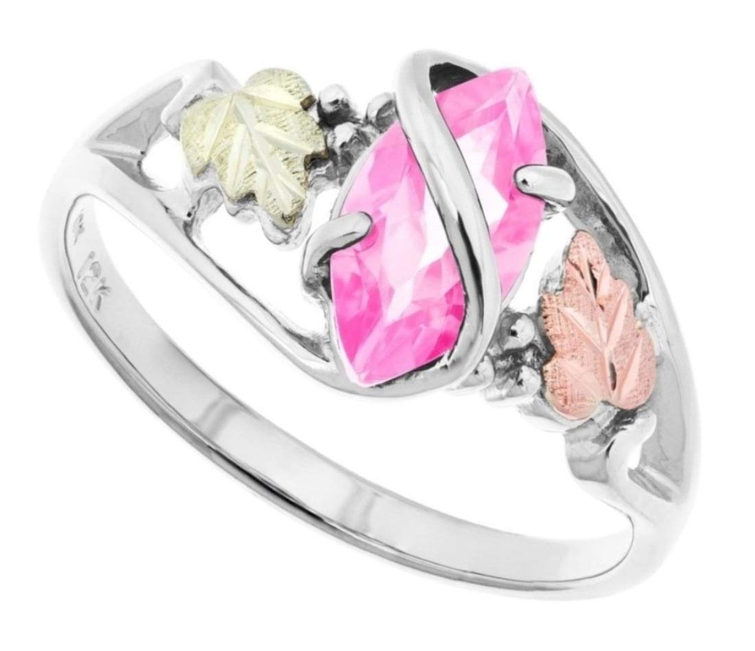 Marquise Pink CZ Ring, Sterling Silver, 12k Green and Rose Black Hills Gold Size 10.5