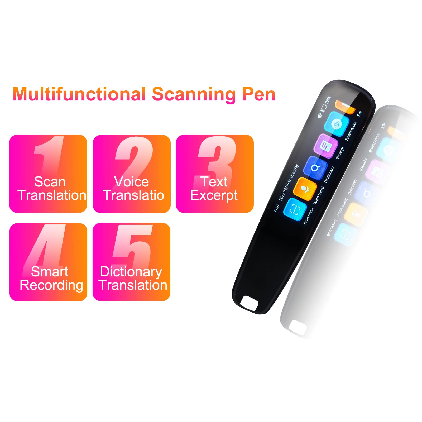 Upgraded Translation Pen Scanner, Text to Speech Device, OCR Digital Pen Reader, Exam Reading Pen for Students, Dyslexia, Wireless Language Translator for Travelers & International Business Personnel
