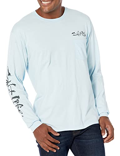 Salt Life Mens Hook Line and Sinker Fade Long Sleeve Classic Fit Shirt, Blue Stone, XX-Large