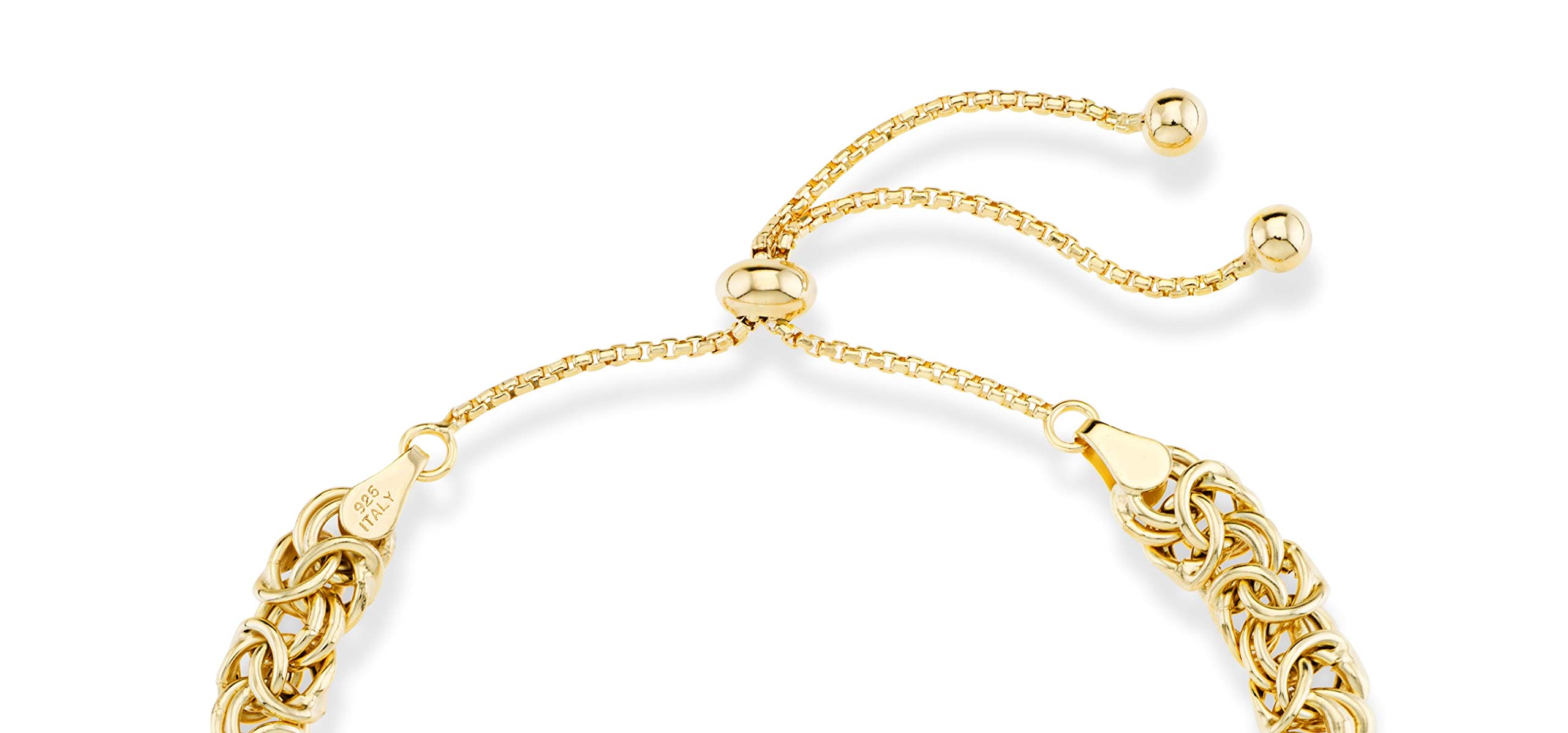 Miabella Italian 925 Sterling Silver Byzantine Bolo Bracelet for Women, Adjustable Bracelet Handmade in Italy (yellow-gold-plated-silver)