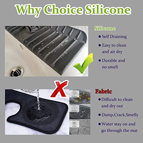 Self Drain Faucet Splash Catcher,Silicone Faucet Handle Drip Catcher Tray,Silicone Faucet Mat,Sink Splash Guard,Drip Protector Splash Water Catcher Mat Behind Faucet for Kitchen & Bathroom Countertop.