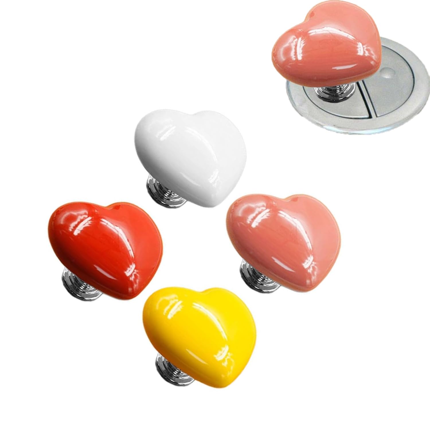 Love Heart Shaped Toilet Tank Button, Toilet Push Button Flush Replacement, Toilet Tank Button Aid Love Heart Shape Handle, Toilet Press Button (Four Color Stickable Type)