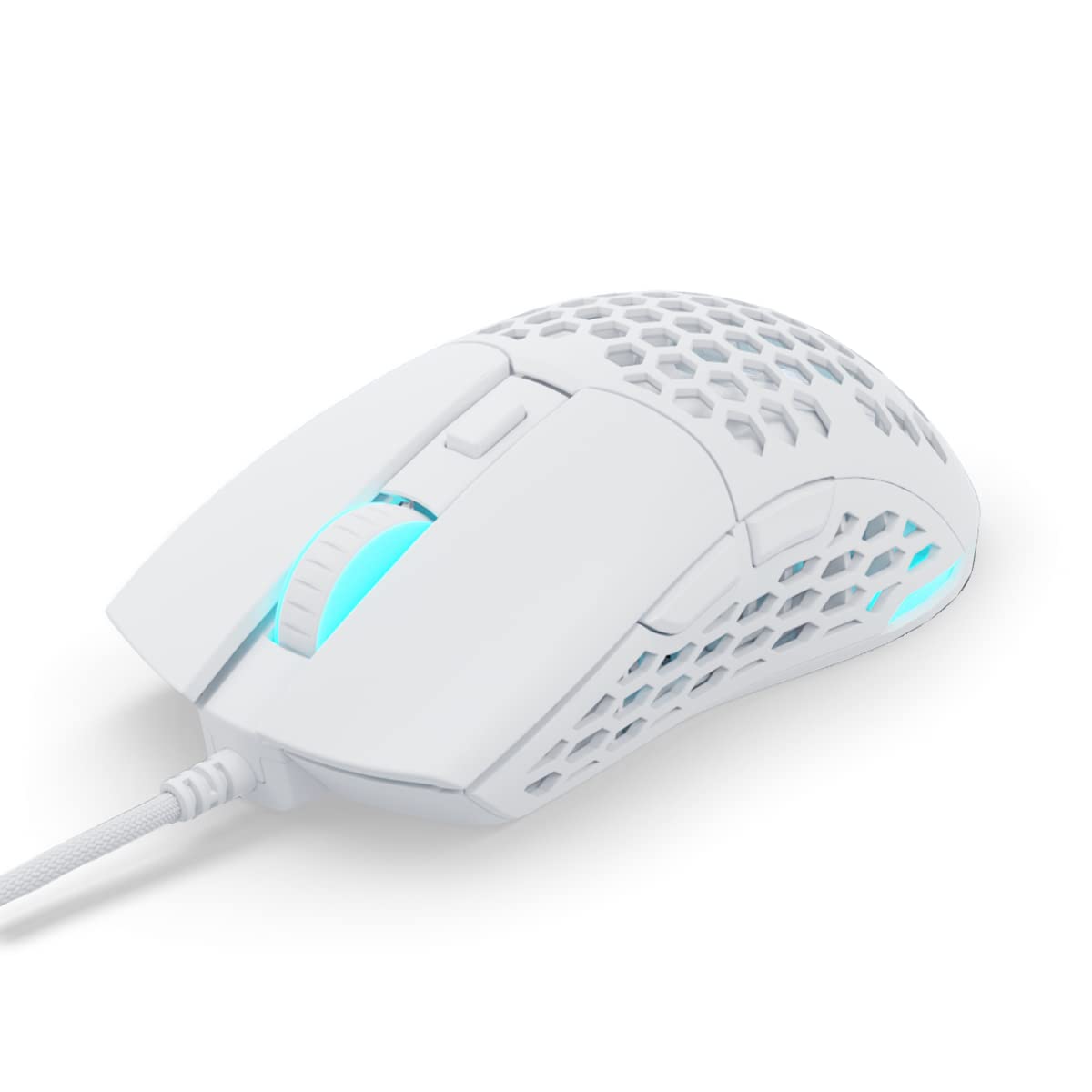 PWNAGE Ultra Custom Symm 2 RGB Mouse Professional PMW3389 Optical Sensor 16,000 DPI - Flexible Paracord Cable - 100% PTFE Skates (Honeycomb Sides, Wired, White)