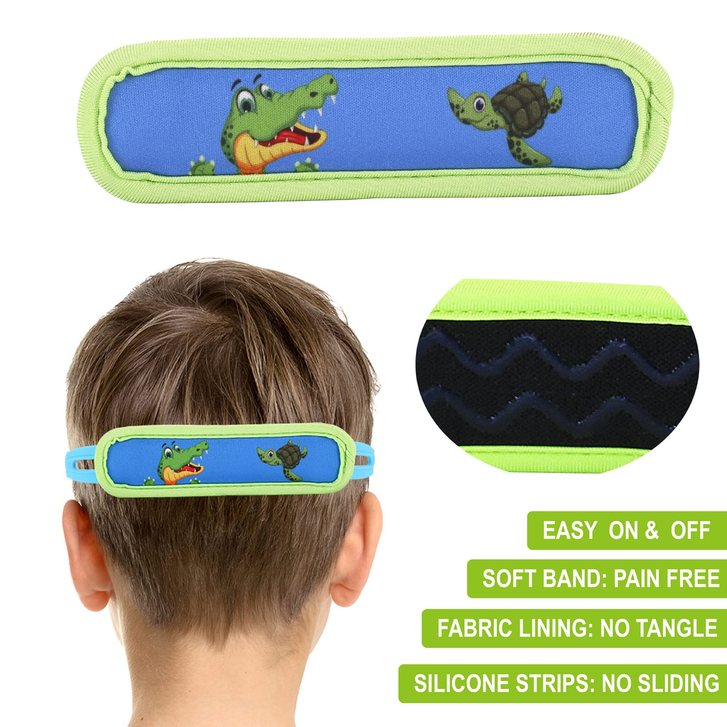 RUIGAO Swim Goggles Case/No Broken, Fabric Goggles Strap Cover/Head Band for Kids/Toddlers - Pain Free & Tangle Free (CS-Green Turtle)