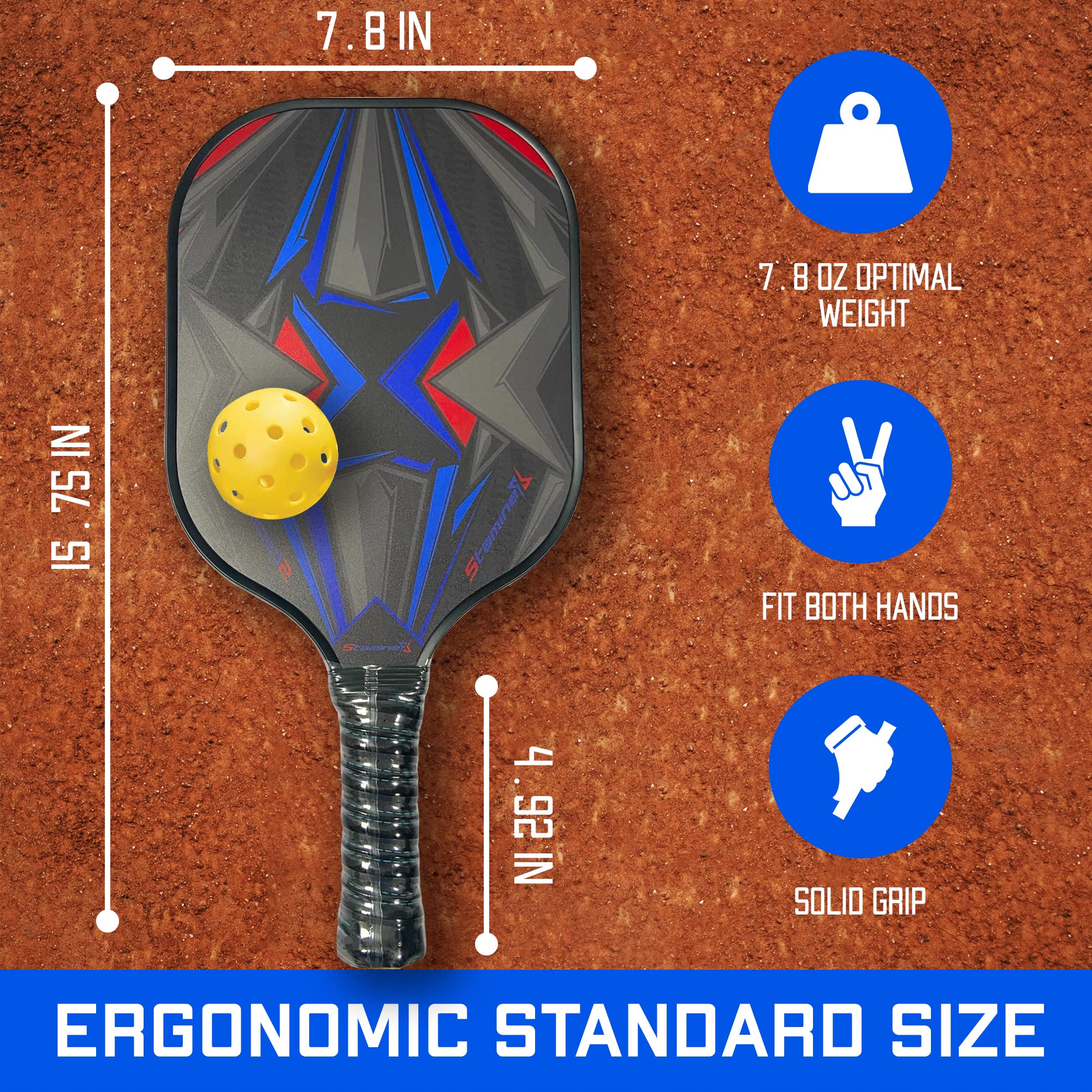 Pickleball Set with 4 Pickleball Balls & 2 Carbon Fiber Pickleball Paddles with Cushioned Sweat-Resistant Racket Grips - Complete Set for 2 Players