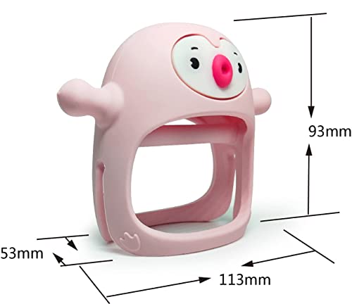 Wearable Penguin Teether, Never Drop Silicone Baby Teething Toy for Infants, Chew Toys for Sucking Needs, Hand Pacifier for Breast Feeding Babies, Car Seat Toy for New Born (Pink)