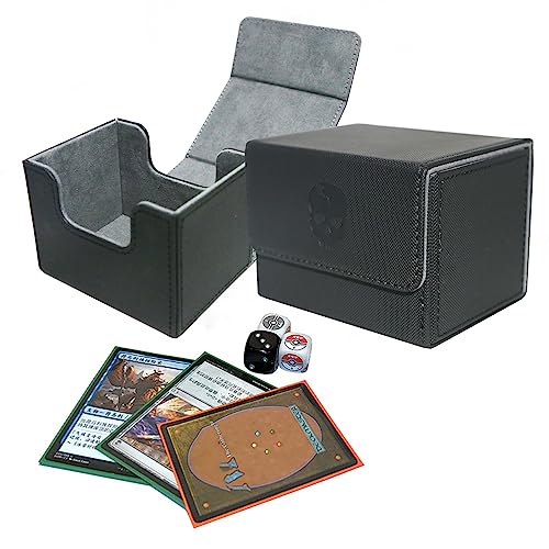 SXTT MTG Deck Box,Large Size trading card case for 120+ Sleeved Cards,magic the gathering deck box PVC Free Card Holder for TCG/Yugioh (Black)