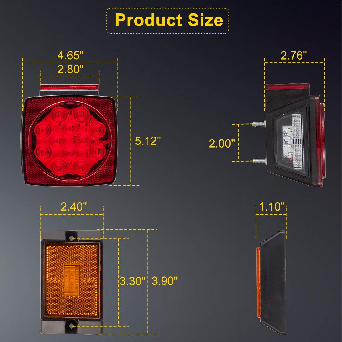 LIMICAR Trailer Light Kit, Trailer Lights LED Kit with Amber Trailer Marker Lights Trailer Wire License Plate Bracket, Trailer Wiring Harness Kit for Truck Boat Trailer RV Marine Under 80"