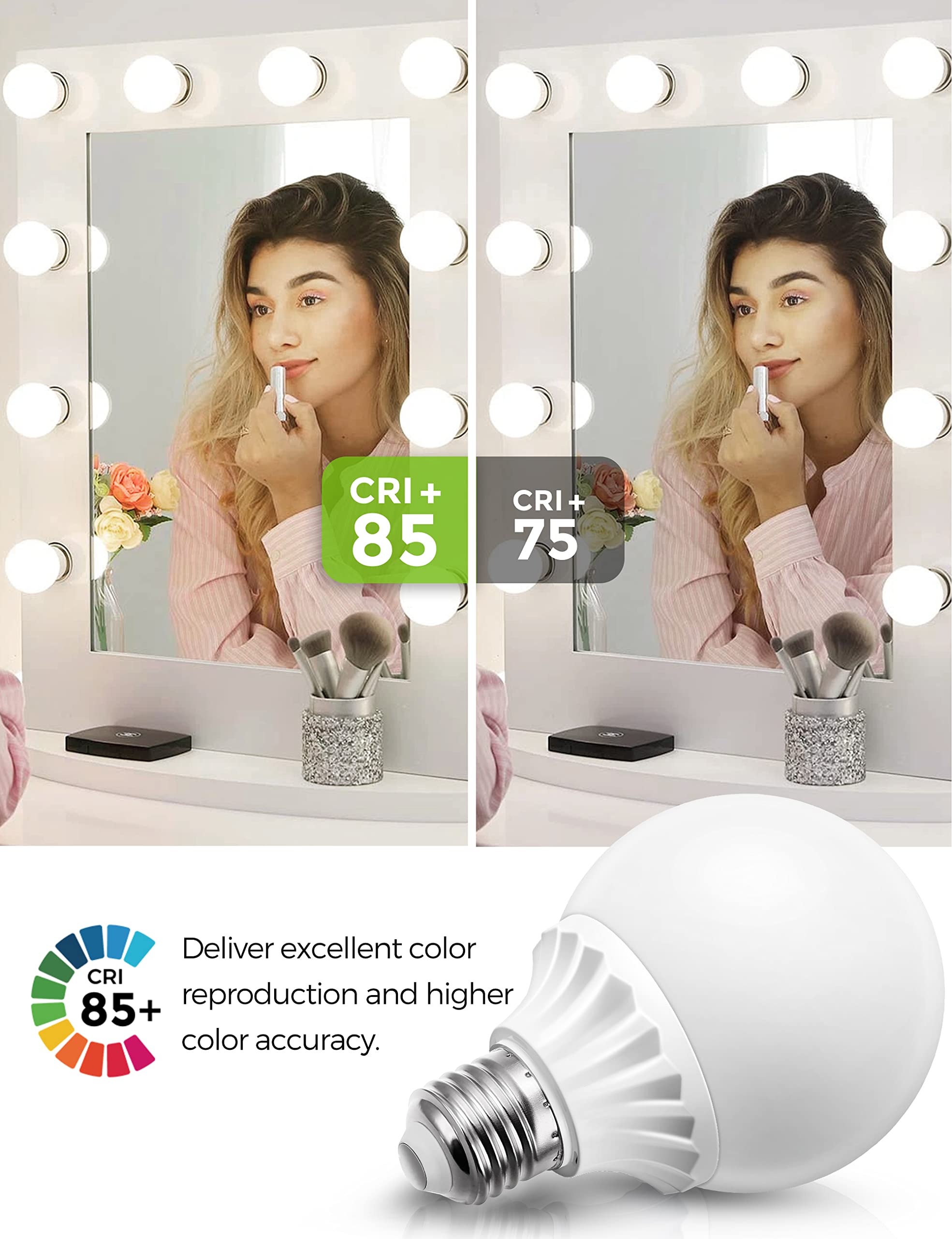 LOHAS G25 Globe Light Bulbs, LED Vanity Lights 40-45W Equivalent, Bathroom Round Light Bulb, E26 Edison Base Lamp for Bathroom Makeup Mirror Home Lighting, Non-Dim, 6 Pack
