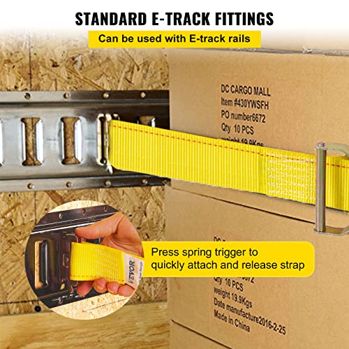 VEVOR E-Track Ratchet Strap, 8PCS 2" x 15' E Track Straps with 4400 LBS Breaking Strength, w/Polyester Webbing & Spring Fitting & Ratchets, Durable Tie-Downs for Motorcycles, Tire, Trailer Loads