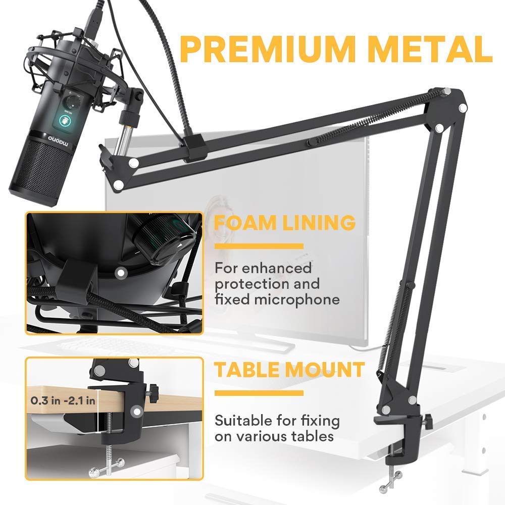 MAONO AU-PM421 USB Microphone with AU-MH601 Studio Monitor Headphones Bundle Plug and Play for Podcast, YouTube, Musicā¦