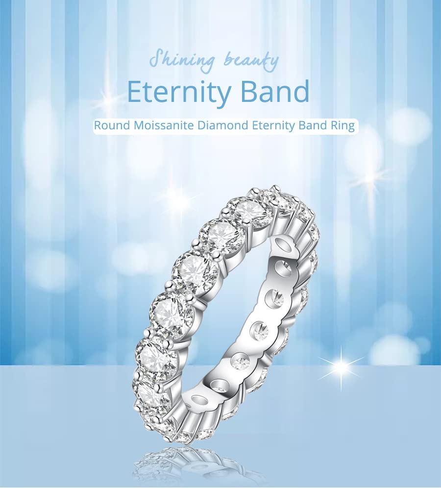 pickyegg.com Eternity Moissanite Ring 4mm/0.3ct 16pcs 5cttw D Color Lab Created Diamond Sterling Silver Eternity Wedding Band Ring for Women (10)