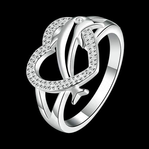 loinhgeo Women's 925 Silver Plated Dolphin Heart Finger Ring Jewelry Charm for Party Prom 7