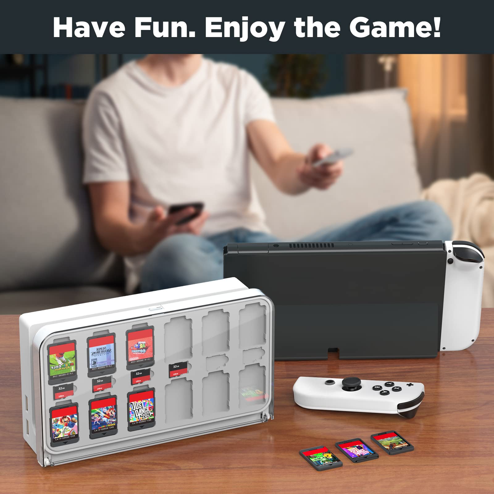TiMOVO Switch Game Card Case for Nintendo Switch OLED Dock, Game Holder with 12 Cartridge Slots and 6 Micro SD Card Storage, Clear Game Card Display Cabinet Box Organizer fit Switch OLED Station,Clear