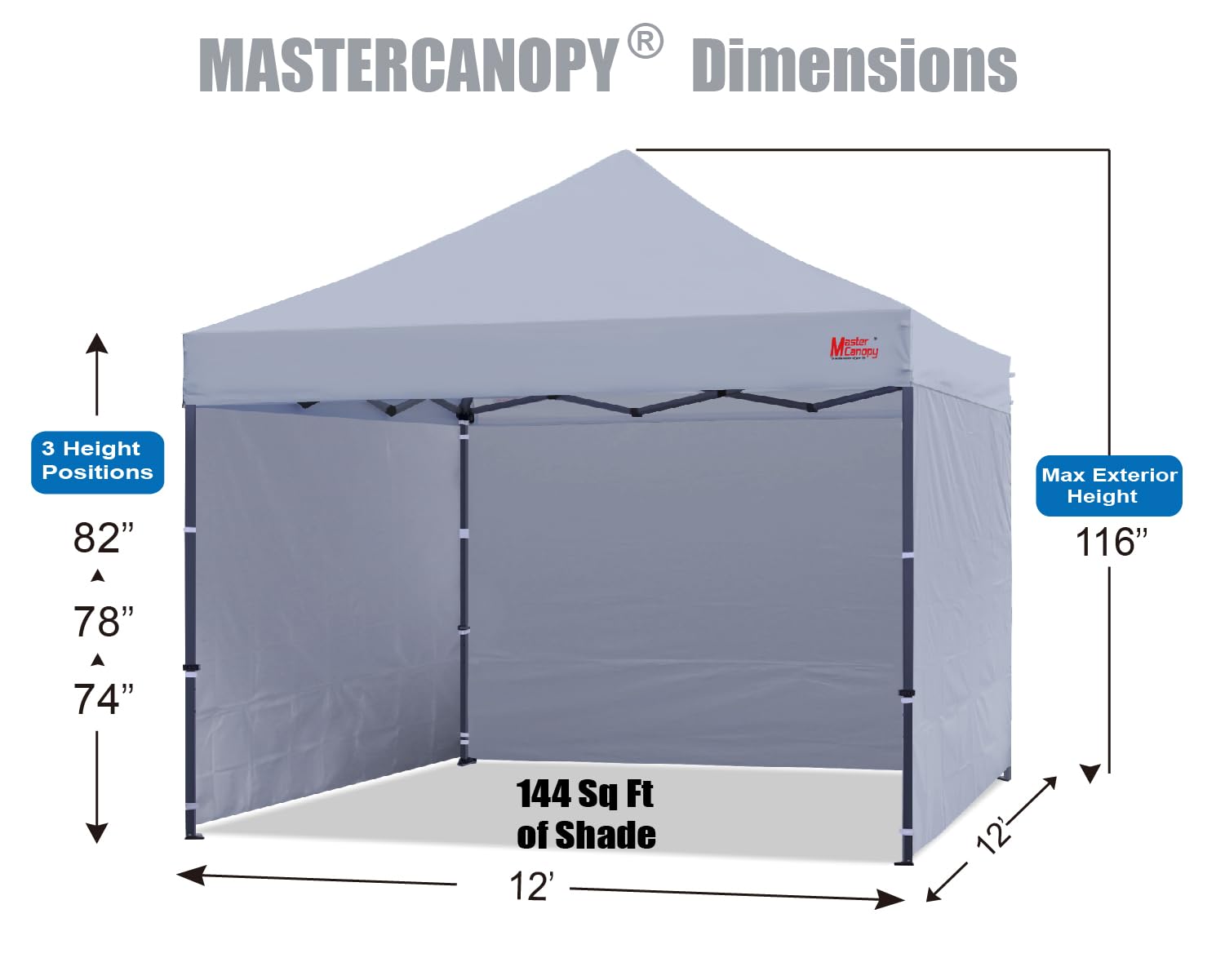 MASTERCANOPY Heavy Duty Pop-up Canopy Tent with Sidewalls (12x12,Gray)
