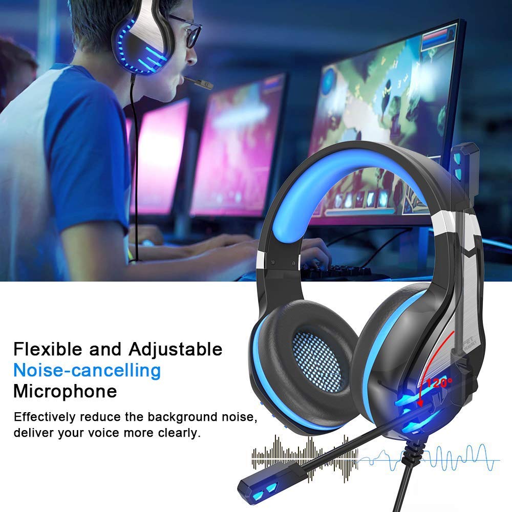 NPET Gaming Keyboard and Headset Bundle, Ultra-Slim Rainbow LED Backlit Keyboard, Stereo Gaming Headset for PS4, PC, Xbox One Controller
