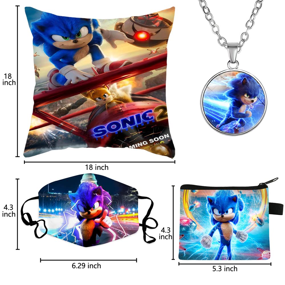Sonic The Hedgehog Gift Set, Including Sonic 1 Drawstring Bag 1 Pillowcase 1 Face Shield 1 Coin Purse 1 Bracelets 1 Necklace 50 Stickers 2 Brackets 2 Button Pins 2 Rings