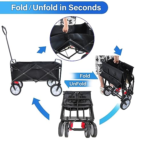 LKIJYG Folding Wagon Camping cart Garden cart Collapsible Outdoor Utility Wagon with Brake (Single Cloth Hopper, Red)
