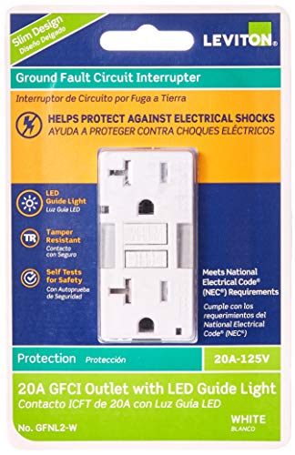 Leviton GFCI Outlet with Guidelight, 20 Amp, Self Test, Tamper-Resistant with LED Indicator Light, Replaces Plugged in Night Light, GFNL2-W, White