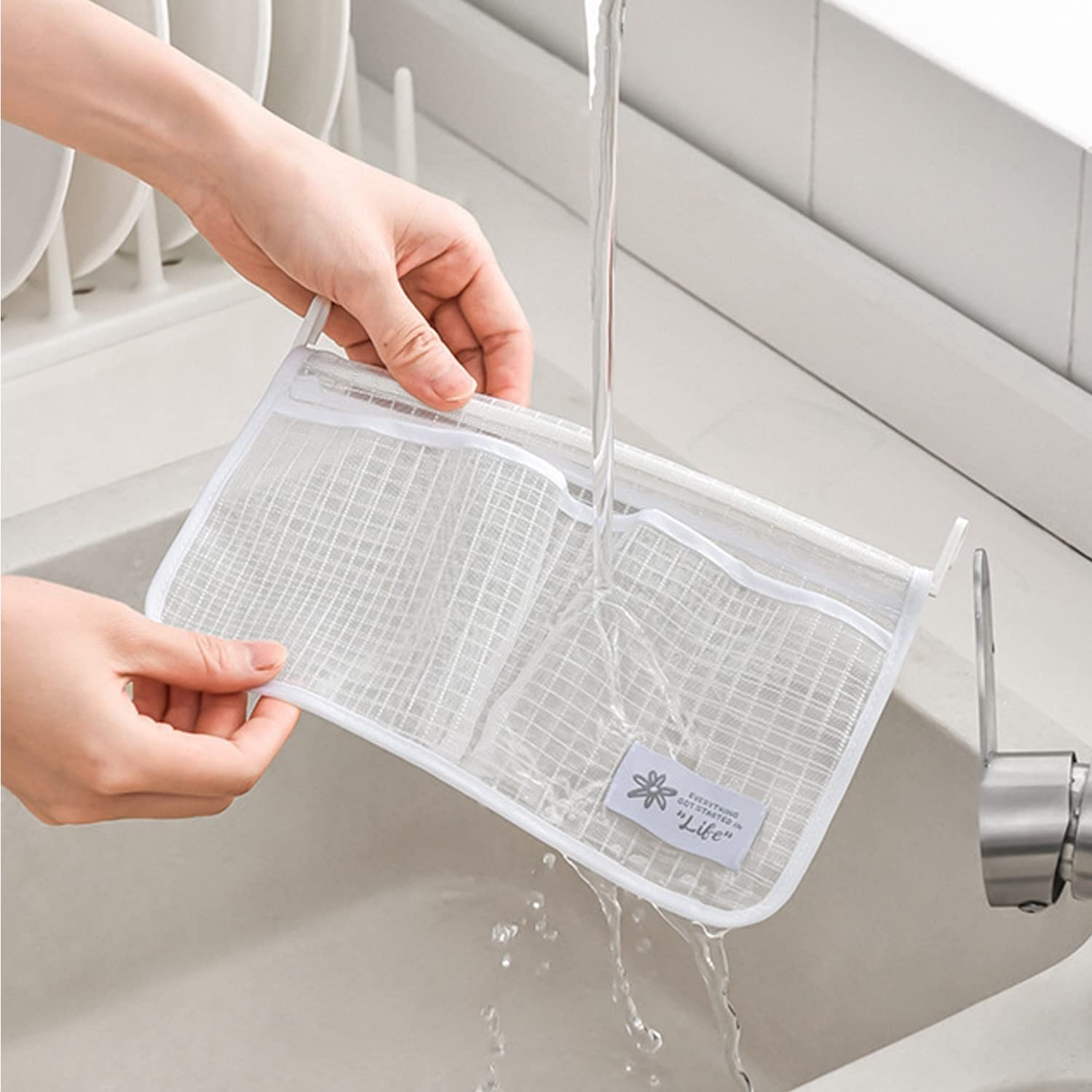 sherxibo Home Kitchen Organizer Mesh Bag (White) Refrigerator Inside Door Classification Storage Mesh Bag Refrigerator Hanging Storage Mesh Bag Kitchen Food Small Sundries Storage Mesh Bag 2 Pack