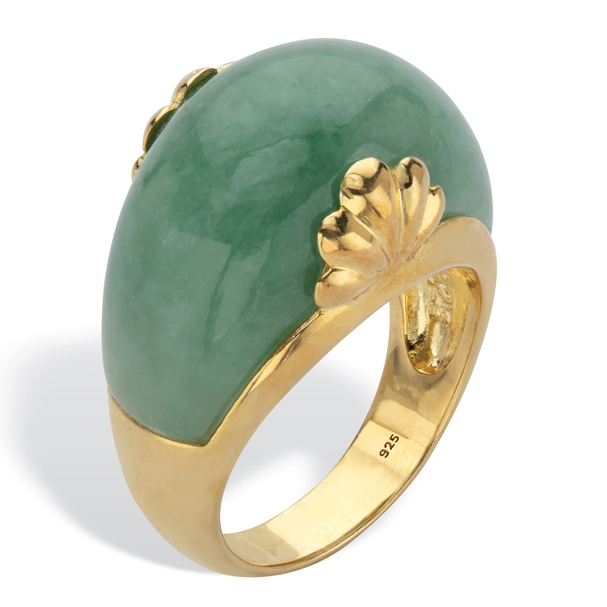PalmBeach Yellow Gold-plated Sterling Silver Genuine Green Jade Ring Sizes 6-10 Size 7