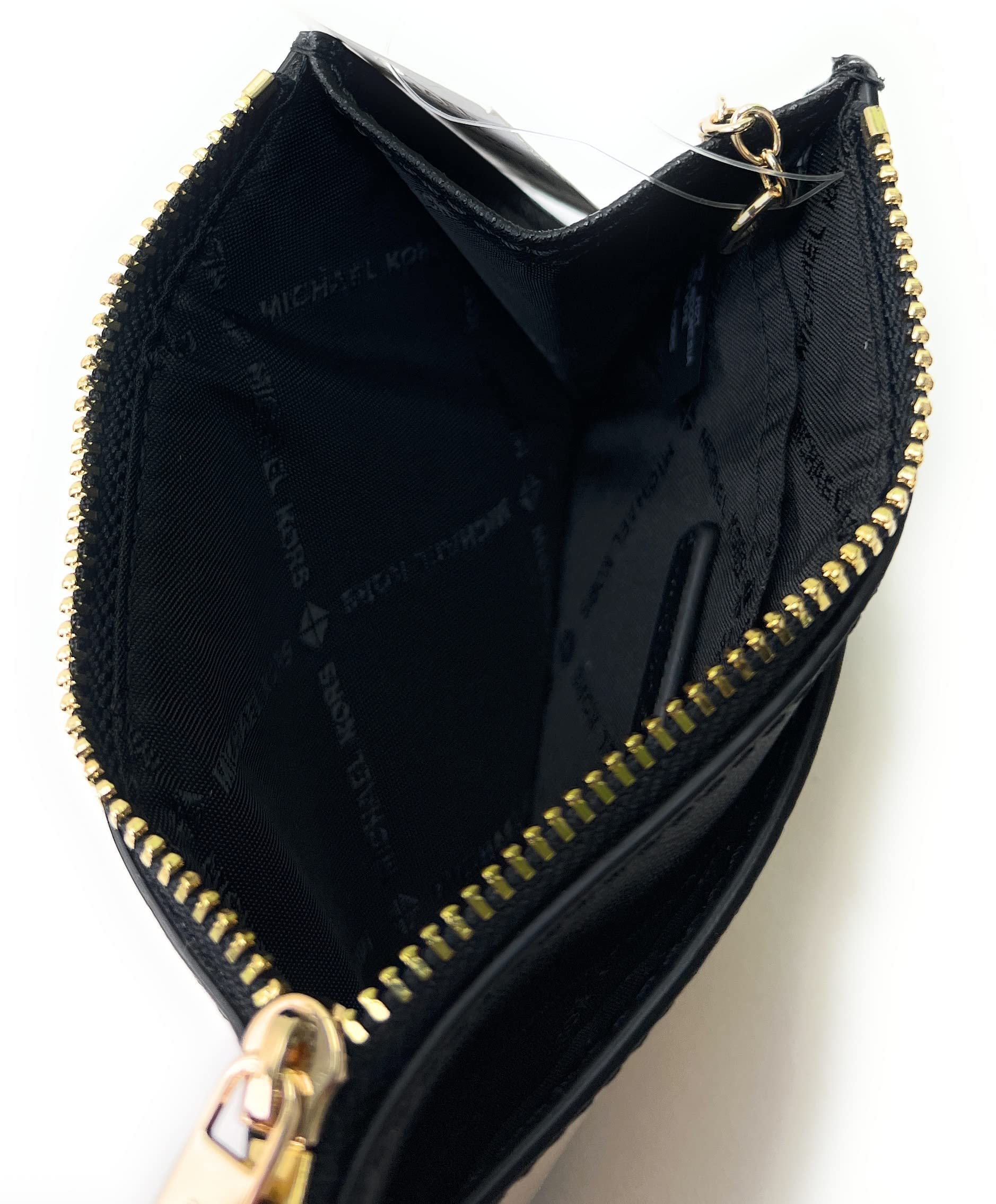 Michael Kors Jet Set Travel Small Top Zip Coin Pouch with ID Holder in Saffiano Leather (Black with Gold Hardware)