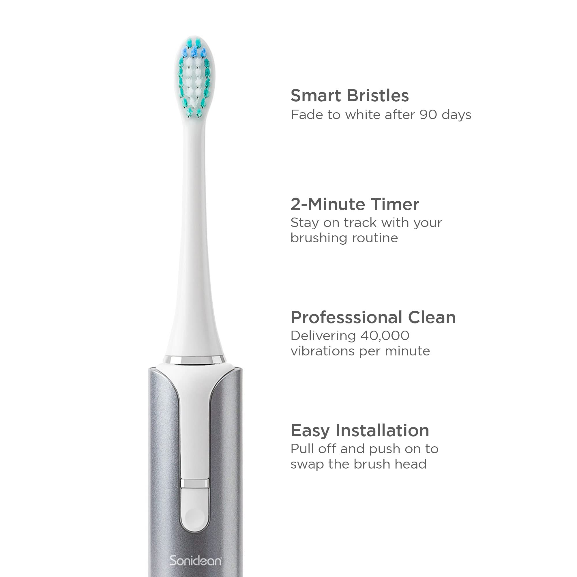 Soniclean Lux Sonic Toothbrush for Adults with 6 Toothbrush Heads, Rechargeable Toothbrush, Automatic Toothbrush, Sonic Toothbrush with Refills, Platinum
