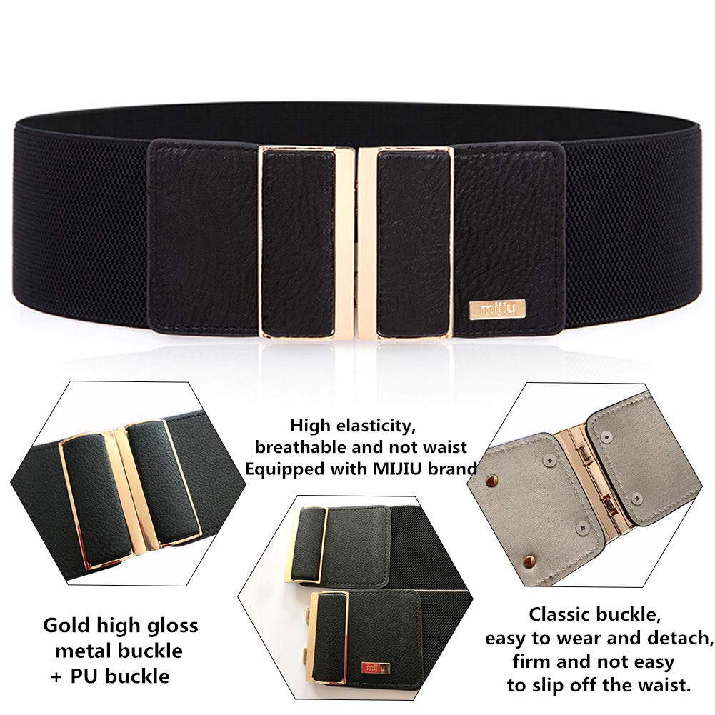 MIJIU Elastic Belt for Women 3" Wide Black Belt