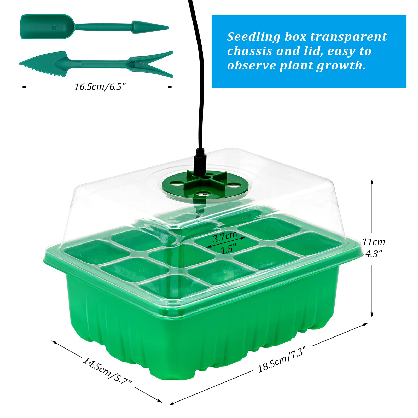 KHEARPSL Seed Starter Tray, 5 Pack Seed Starting Kit Plant Starter Kit Greenhouse Germination Kits with Humidity Dome and Base (Green)
