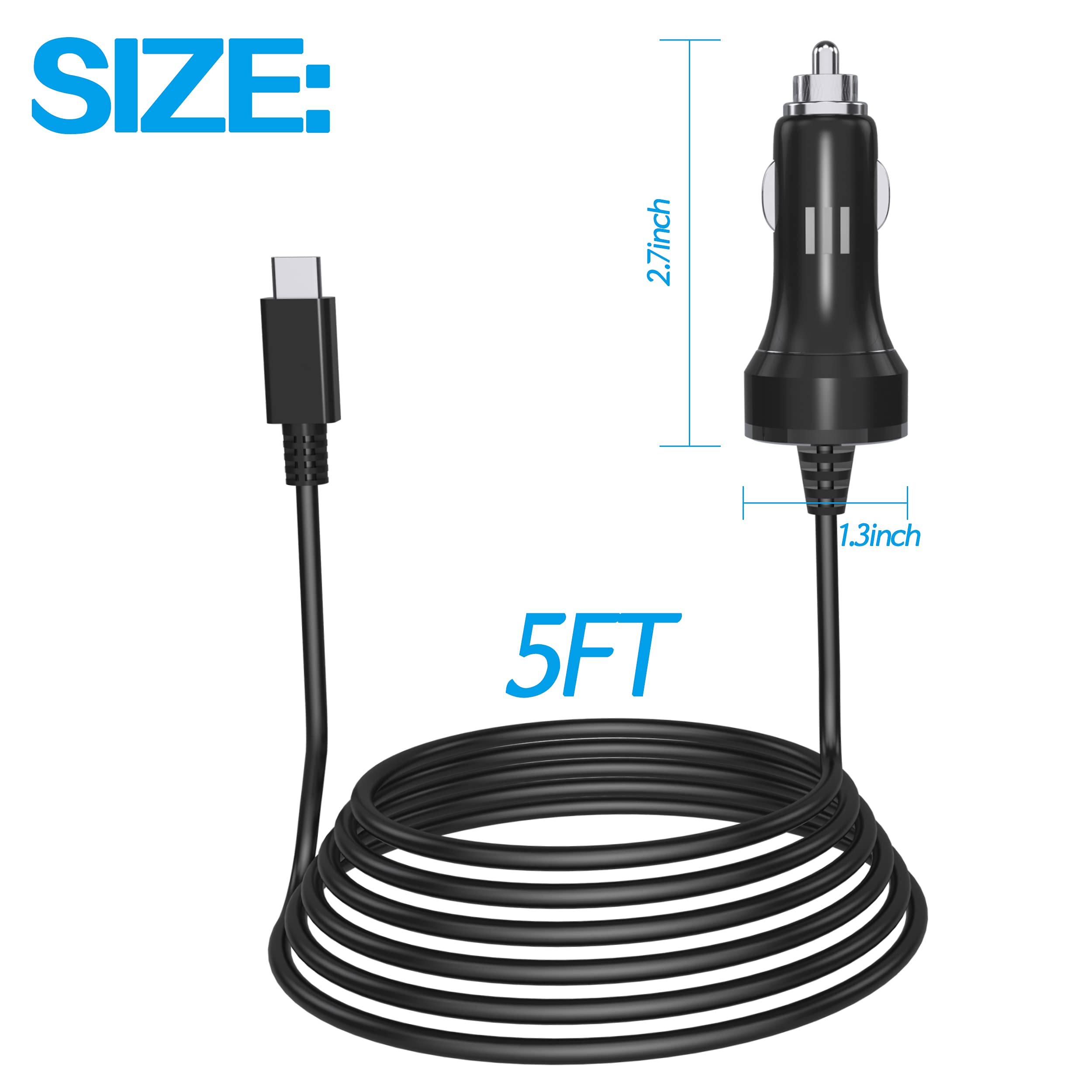 MIUOLV Car Charger Compatible with Nintendo Switch and Switch Lite, High Speed Car Charger Compatible with Nintendo Switch & Switch Lite Car Charger with 6 FT USB Type-C Cable