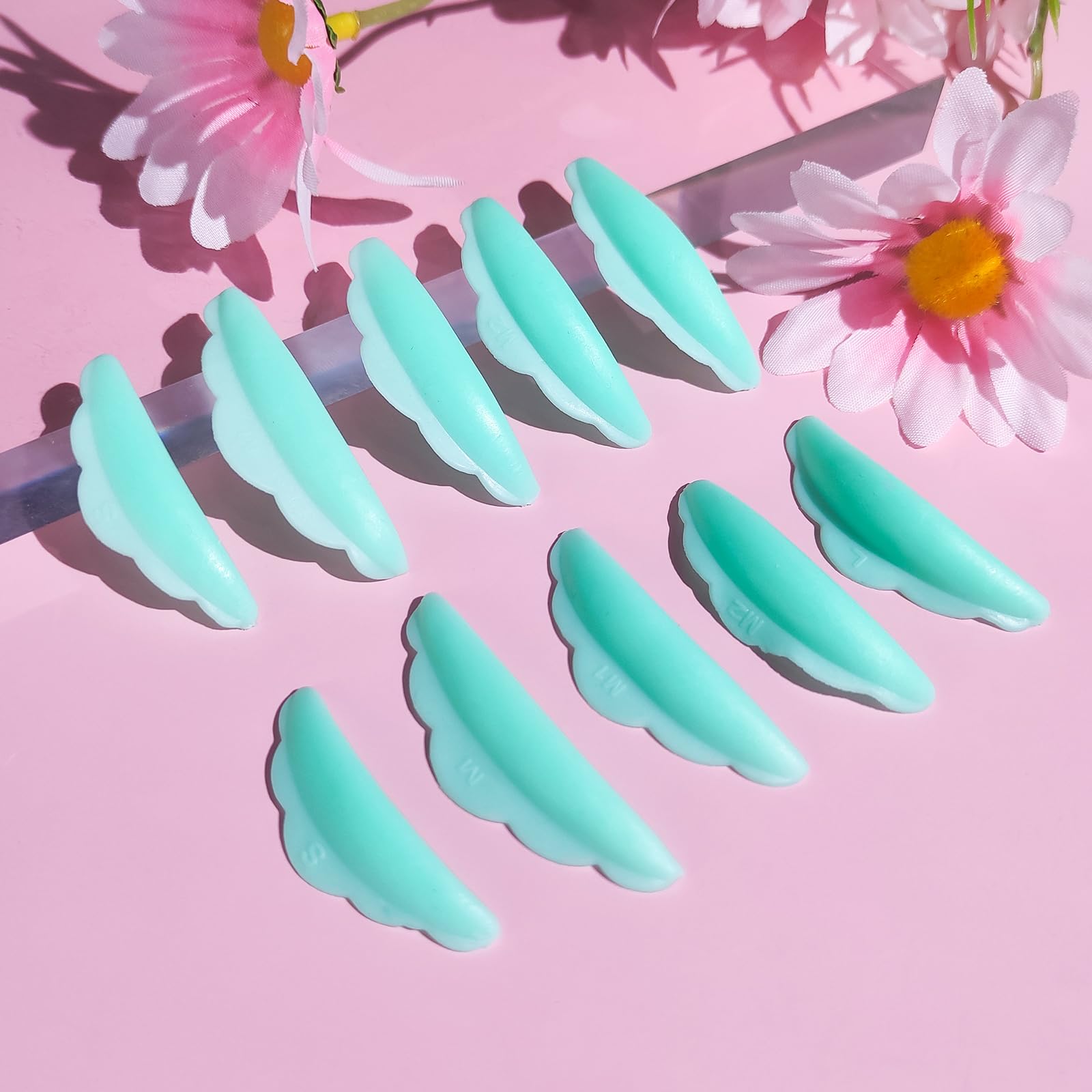 Libeauty Lash Lift Rods, Lash Lift Pads, Green Reusable Eyelash Perming Curler Shield Pads, 5 Size 10 Pcs, with Premium PU Storage Case for Perfect Lash Lifting